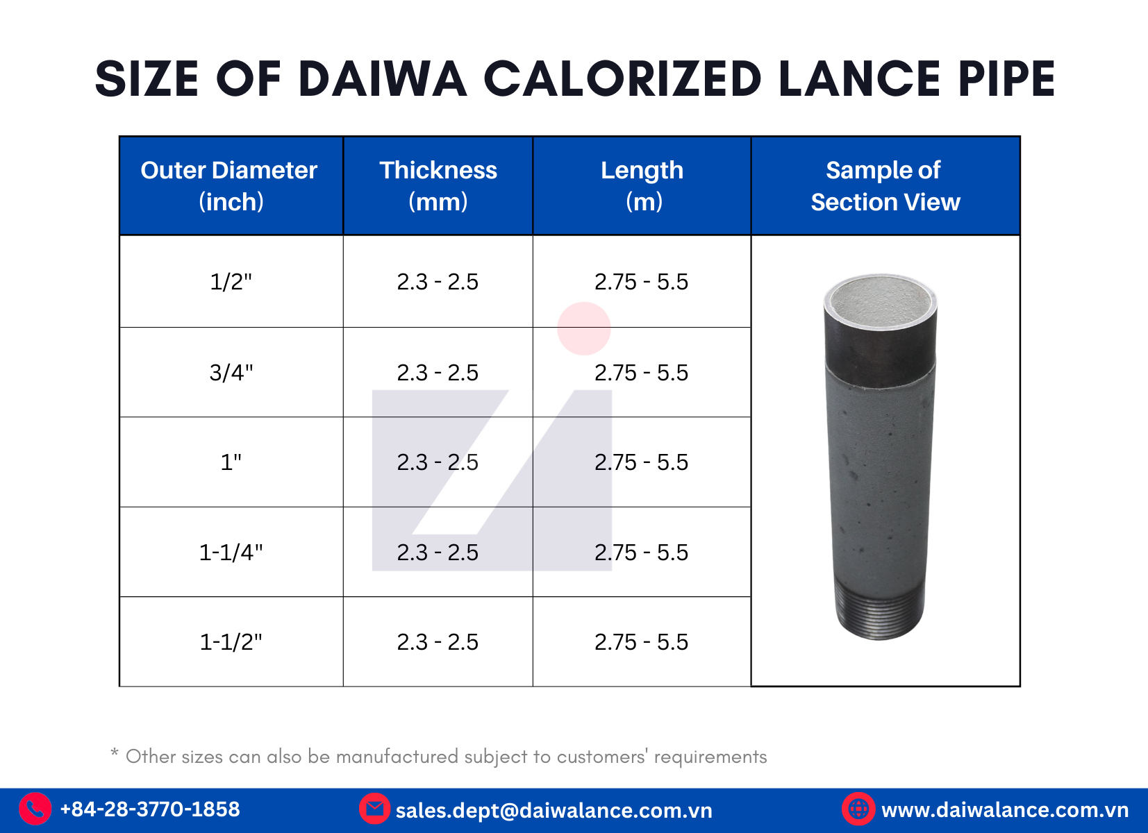 Structure and Size of Daiwa Calorized Lance Pipe